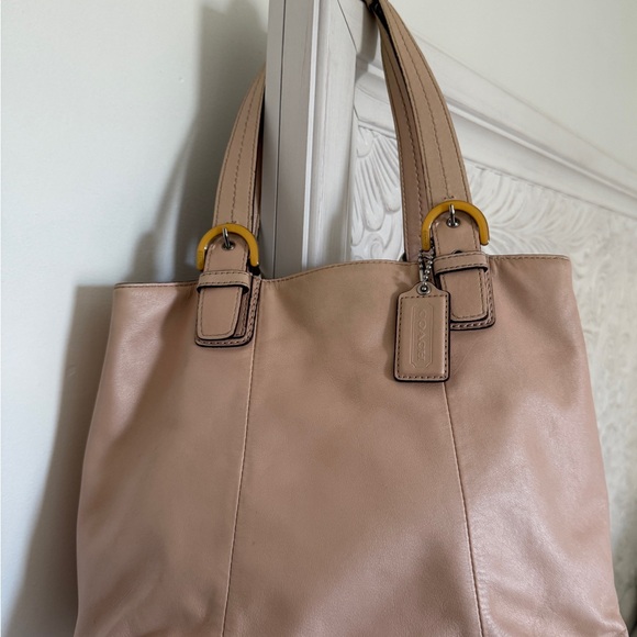 Coach | Bags | Coach Peach Leather Tote With Yellow Accents | Poshmark